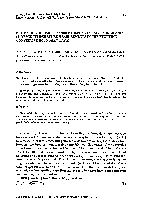 (PDF) Estimating surface sensible heat flux using sodar and surface ...