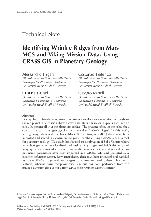 (PDF) Identifying Wrinkle Ridges from Mars MGS and Viking Mission Data ...