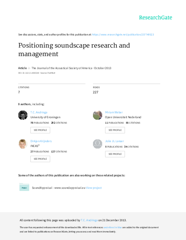 (PDF) Positioning soundscape research and management