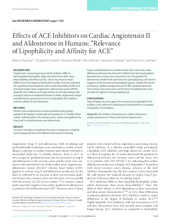 (PDF) Effects of ACE Inhibitors on Cardiac Angiotensin II and ...