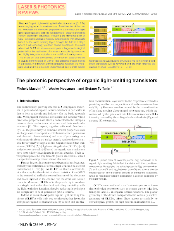 (PDF) The photonic perspective of organic light-emitting transistors ...
