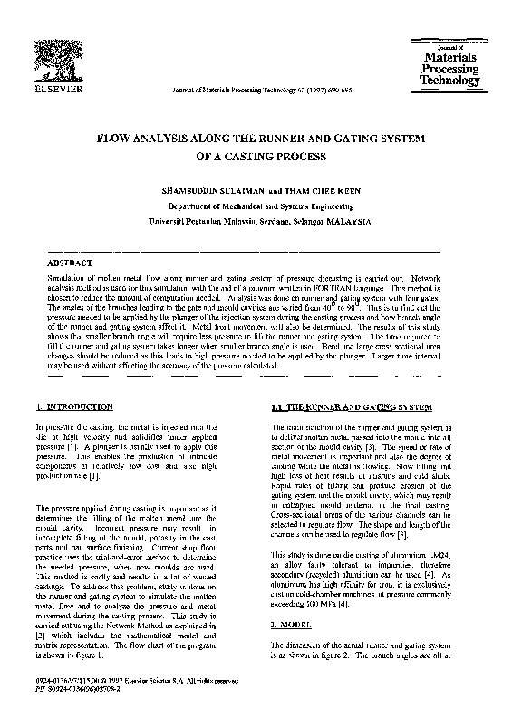 (PDF) Flow analysis along the runner and gating system of a casting process