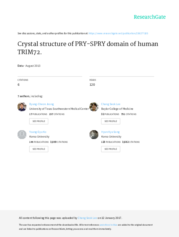 (PDF) Crystal structure of PRY-SPRY domain of human TRIM72