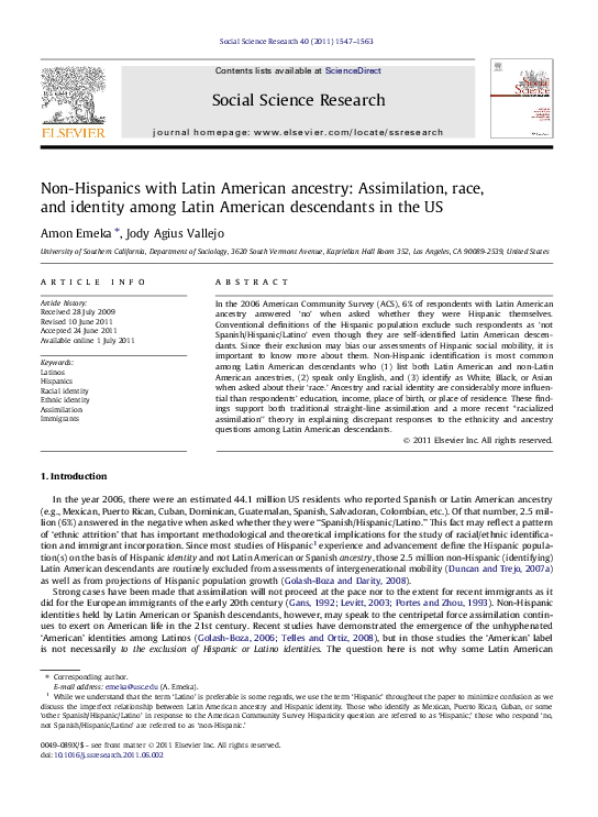 (PDF) Non-Hispanics with Latin American ancestry: Assimilation, race ...