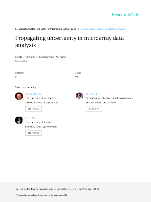 (PDF) Propagating Uncertainty In Microarray Data Analysis
