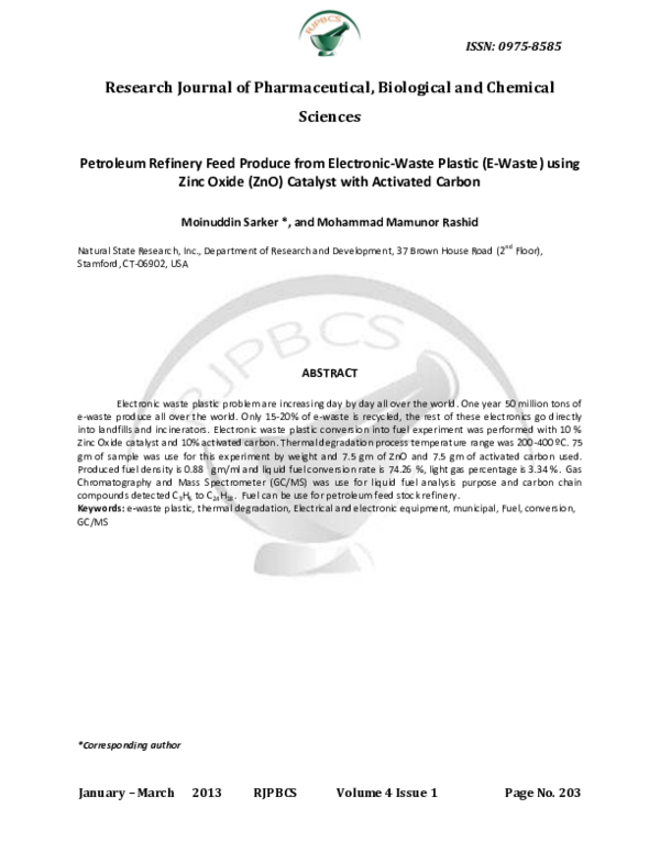 (PDF) Petroleum Refinery Feed Produce from Electronic-Waste Plastic (E ...