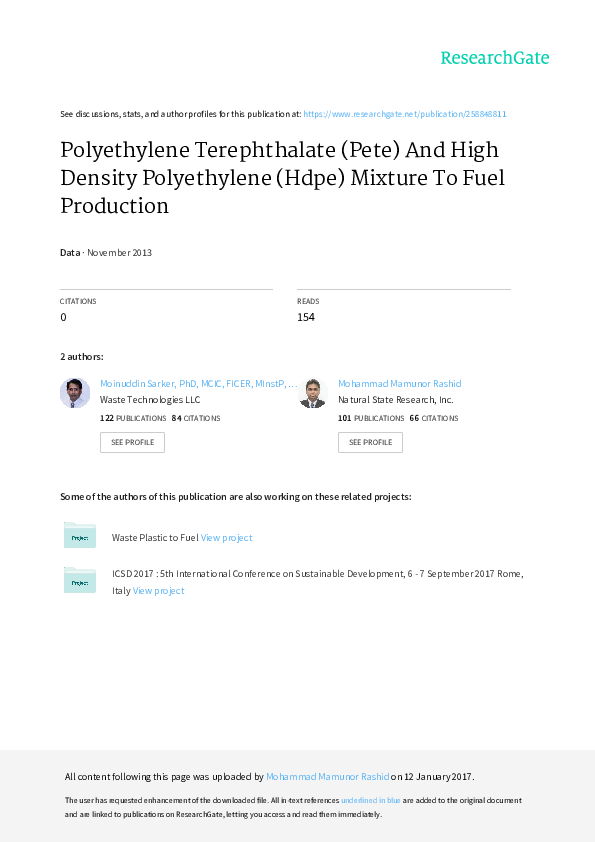 (PDF) Polyethylene Terephthalate (Pete) And High Density Polyethylene ...