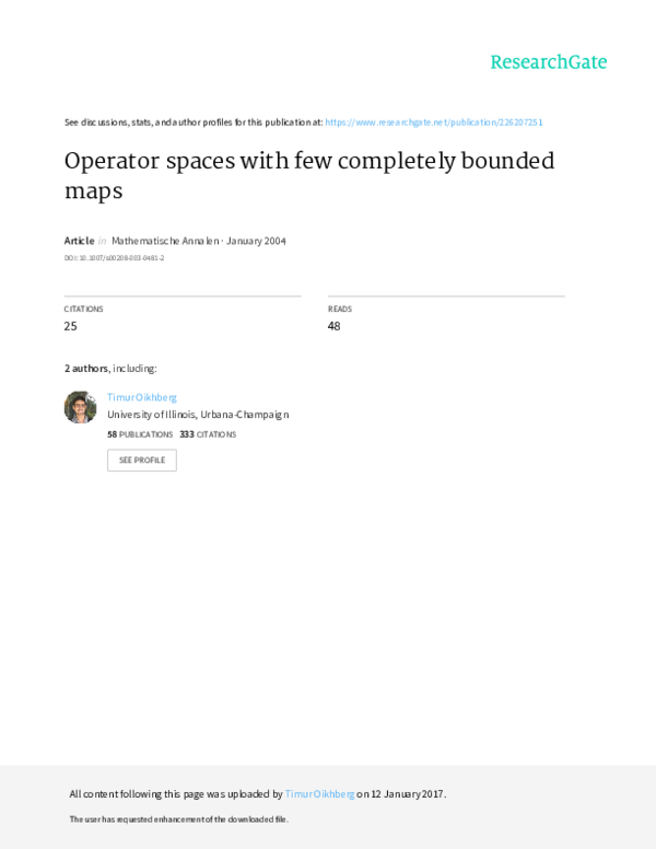 (PDF) Operator spaces with few completely bounded maps
