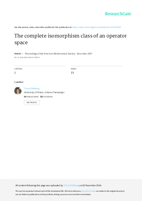 (PDF) The complete isomorphism class of an operator space