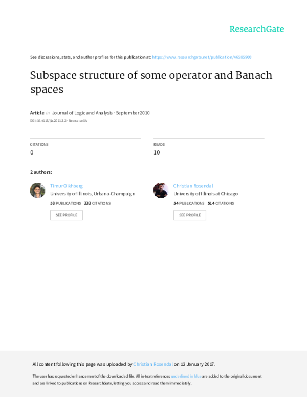 (PDF) Subspace structure of some operator and Banach spaces | timur oikhberg - Academia.edu