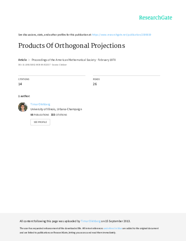(PDF) Products Of Orthogonal Projections
