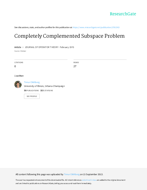 (PDF) Completely Complemented Subspace Problem