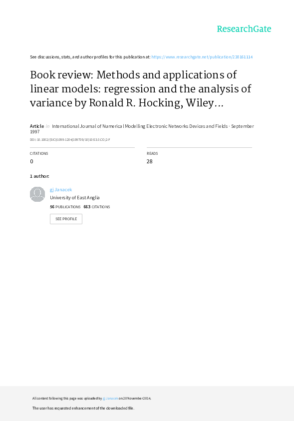 (PDF) Book review: Methods and applications of linear models: regression and the analysis of ...