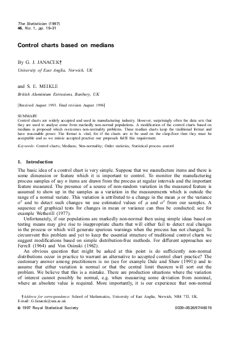 (PDF) Control charts based on medians