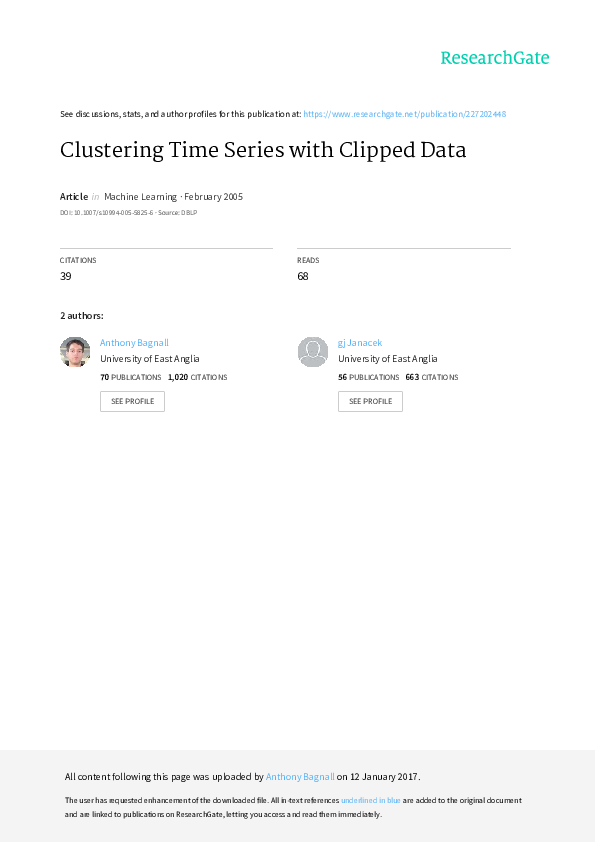 (PDF) Clustering time series with clipped data (PDF) Clustering time series with clipped data