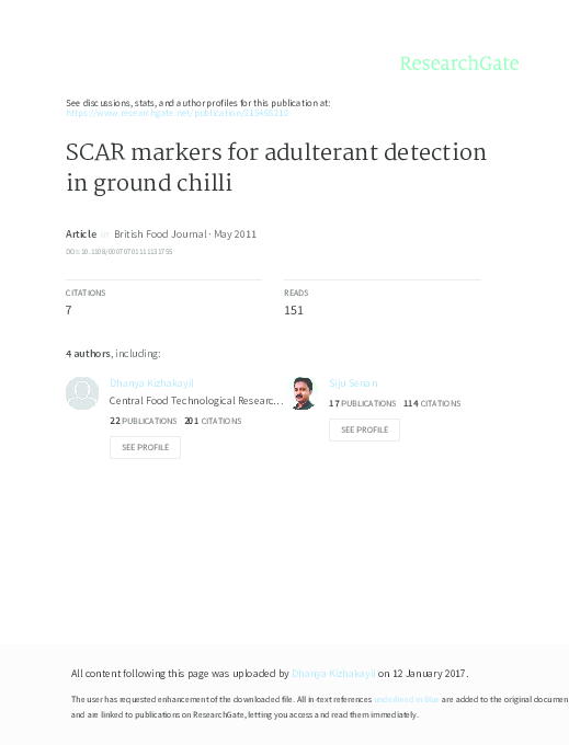 (PDF) SCAR Markers for Adulterant Detection in Ground Chilli