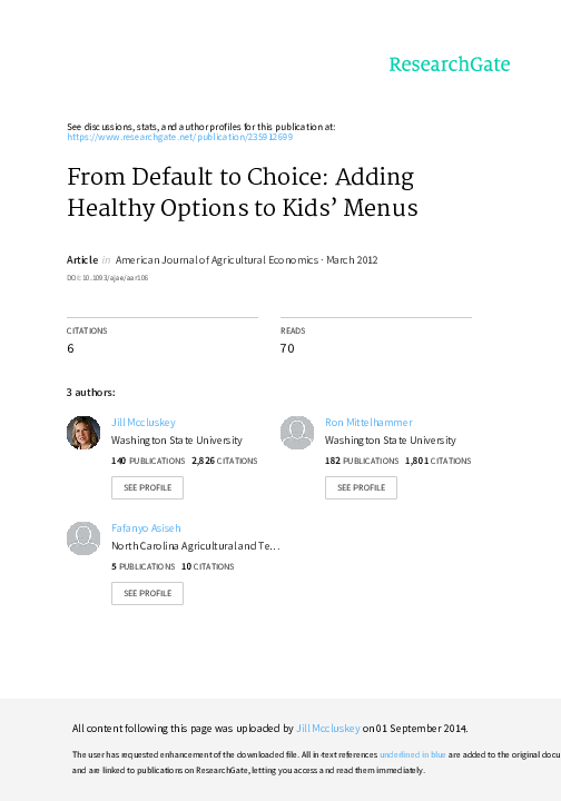 (PDF) From Default to Choice: Adding Healthy Options to Kids’ Menus ...