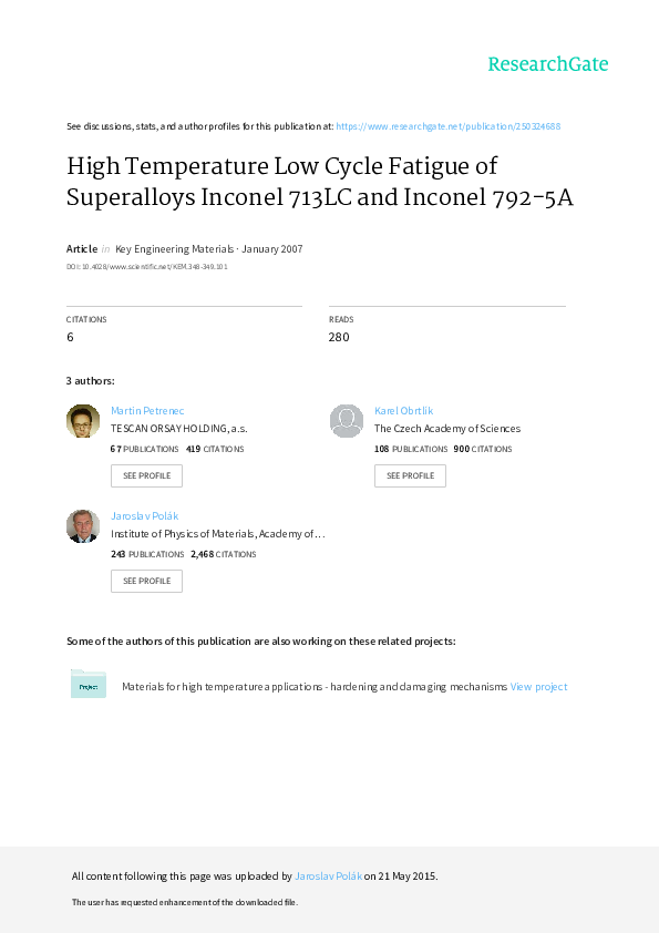 (PDF) High temperature low cycle fatigue of superalloys Inconel 713LC ...