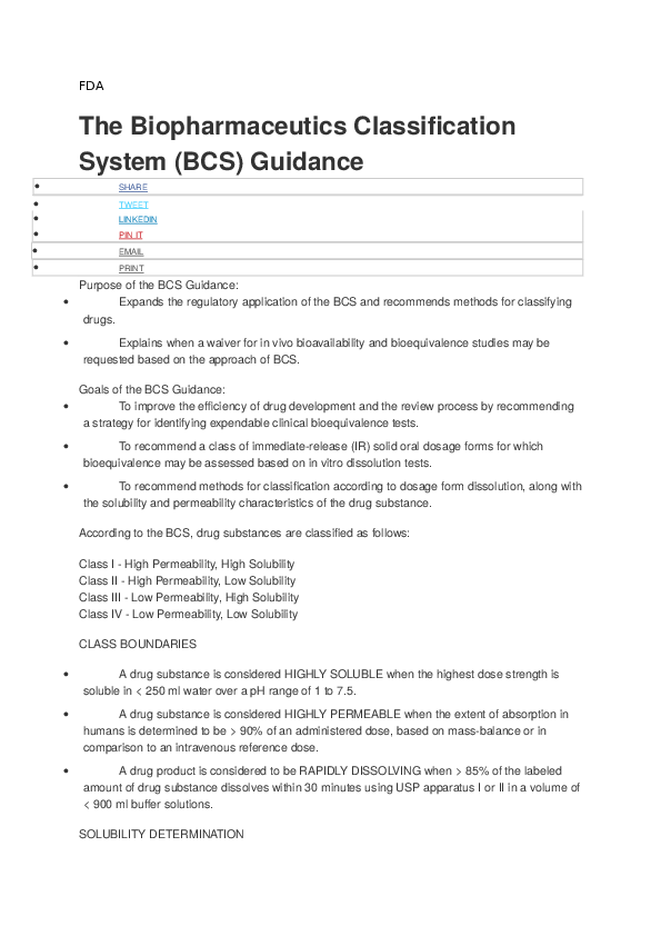 (DOC) The Biopharmaceutics Classification System (BCS) Guidance