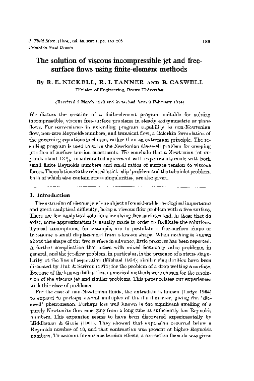 (PDF) The solution of viscous incompressible jet and free-surface flows using finite-element methods