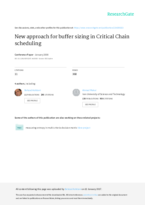 (PDF) A New Approach for Buffer Sizing In Critical Chain Scheduling