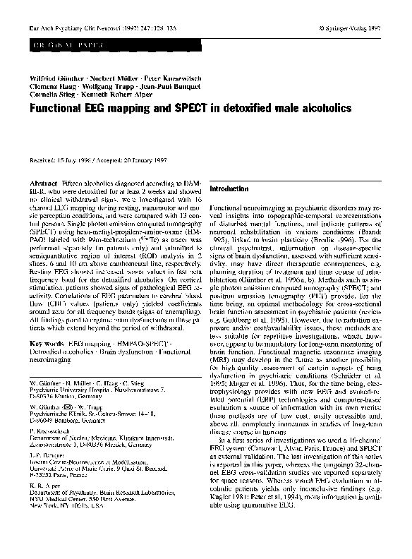 (PDF) Functional EEG mapping and SPECT in detoxified male alcoholics