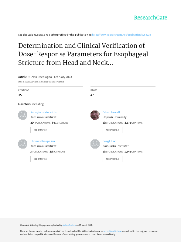 (PDF) Determination and Clinical Verification of Dose-Response ...