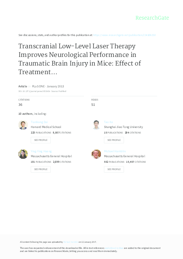 (PDF) Transcranial low-level laser therapy improves neurological ...