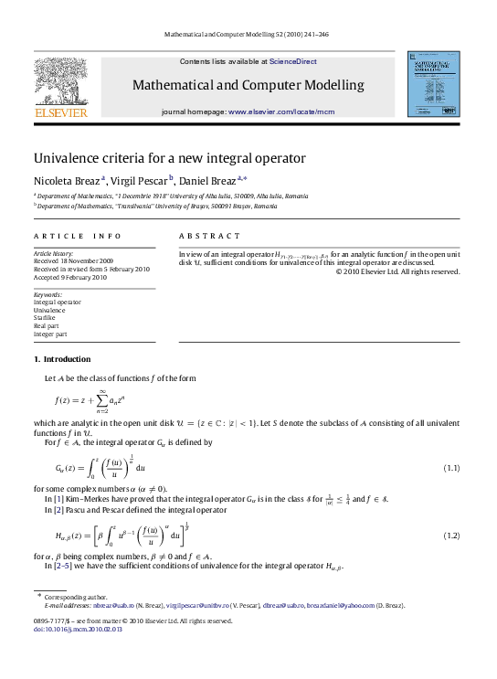 Pdf Univalence Criteria For A New Integral Operator