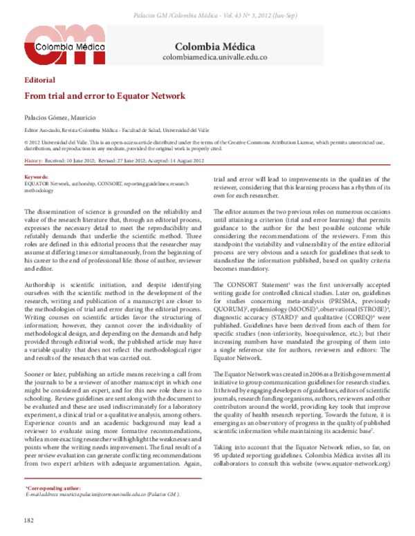 (PDF) Editorial From trial and error to Equator Network