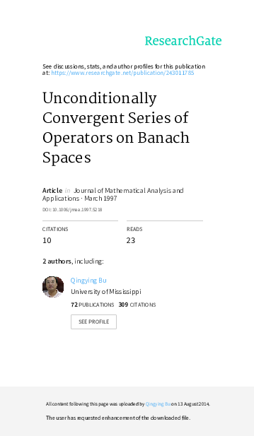 (PDF) Unconditionally Convergent Series of Operators on Banach Spaces