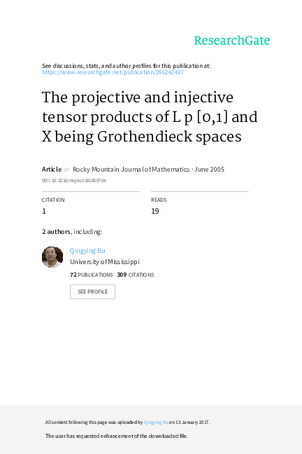 Pdf The Projective And Injective Tensor Products Of Lp 01 And X Being Grothendieck Spaces