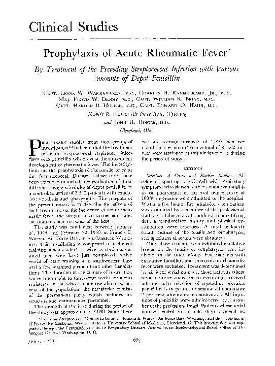 (PDF) Prophylaxis of acute rheumatic fever:: By treatment of the ...