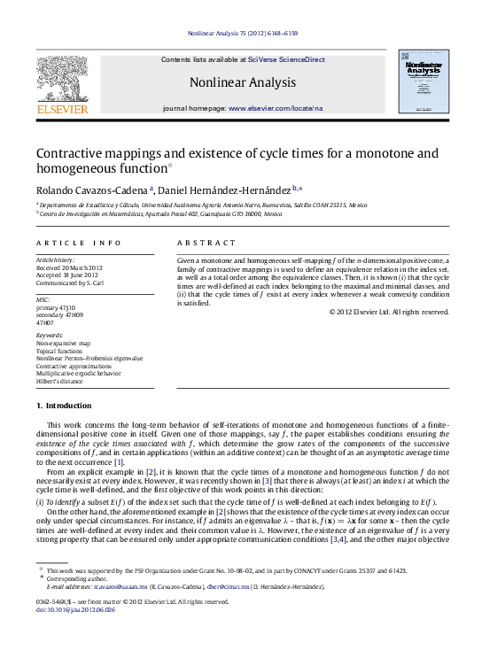 (PDF) Contractive mappings and existence of cycle times for a monotone and homogeneous function