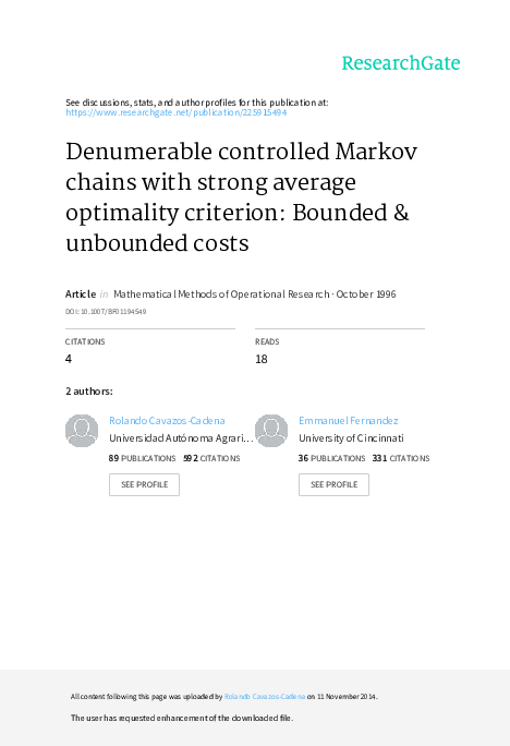 (PDF) Denumerable controlled Markov chains with strong average optimality criterion: Bounded ...