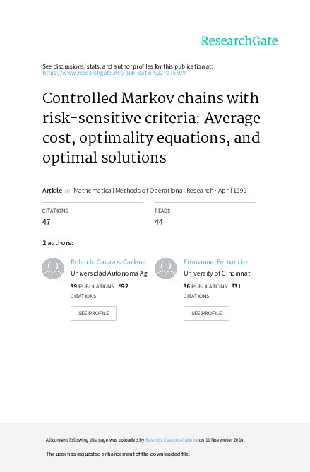 (PDF) Controlled Markov chains with risk-sensitive criteria: some (counter) examples