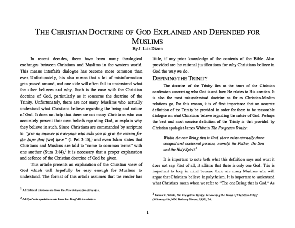(DOC) The Christian Doctrine of God Explained and Defended for Muslims