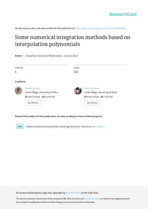 (PDF) Some numerical integration methods based on interpolation polynomials