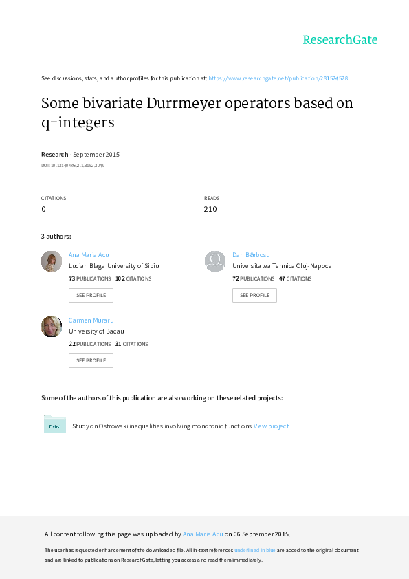 (PDF) Some bivariate Durrmeyer operators based on q-integers