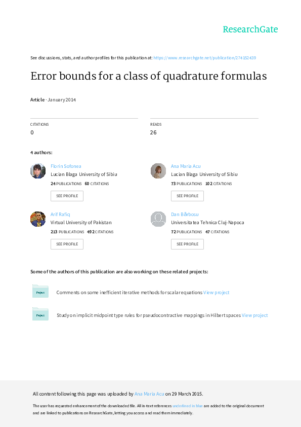 (PDF) Error bounds for a class of quadrature formulas