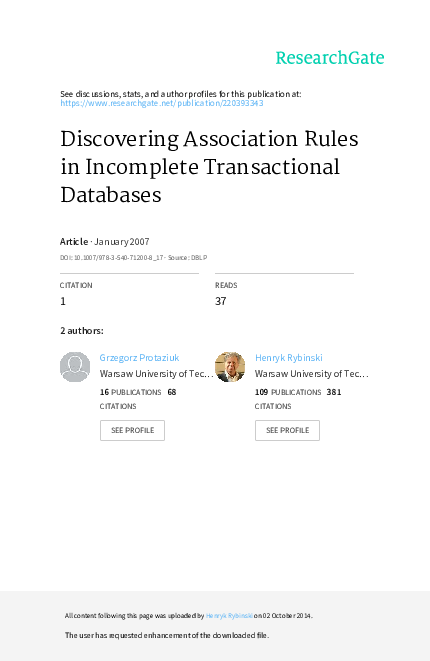 (PDF) Discovering association rules in incomplete transactional databases