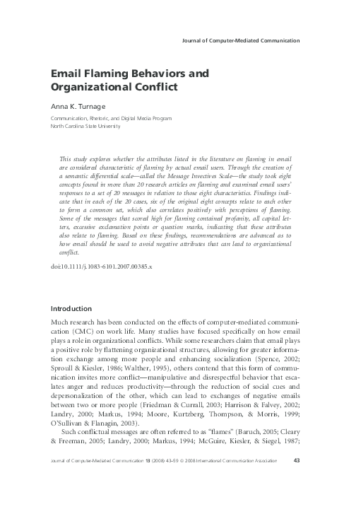 (PDF) Email flaming behaviors and organizational conflict