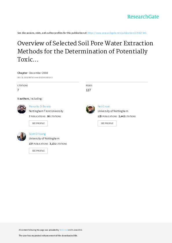 (PDF) Overview of Selected Soil Pore Water Extraction Methods fortheDetermination of Potentially ...