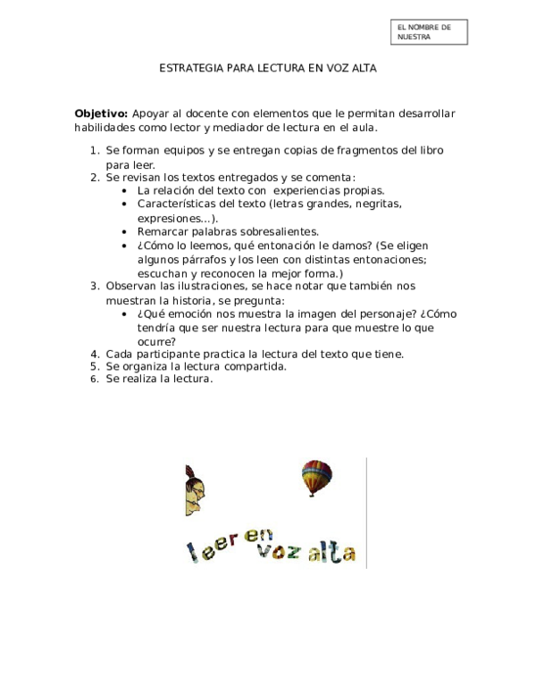 (DOC) ESTRATEGIA PARA LECTURA EN VOZ ALTA