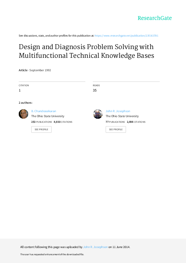 (PDF) Design and Diagnosis Problem Solving with Multifunctional Technical Knowledge Bases | John ...