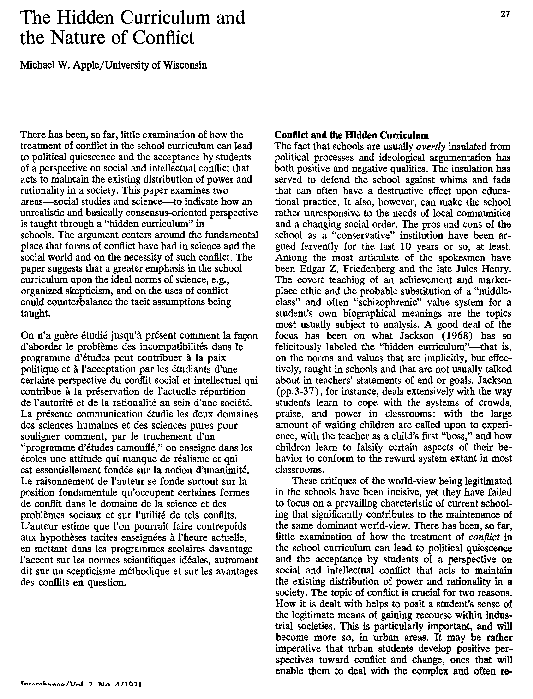 (PDF) The hidden curriculum and the nature of conflict
