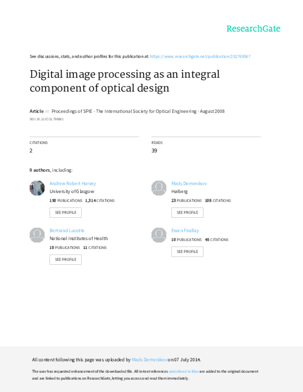 (PDF) Digital image processing as an integral component of optical design