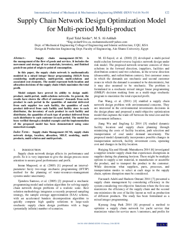 Pdf Supply Chain Network Design Optimization Model For Multi Period Multi Product