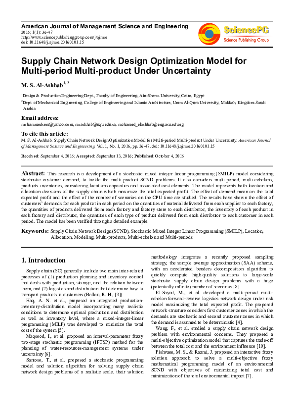 Pdf Supply Chain Network Design Optimization Model For Multi Period Multi Product Under