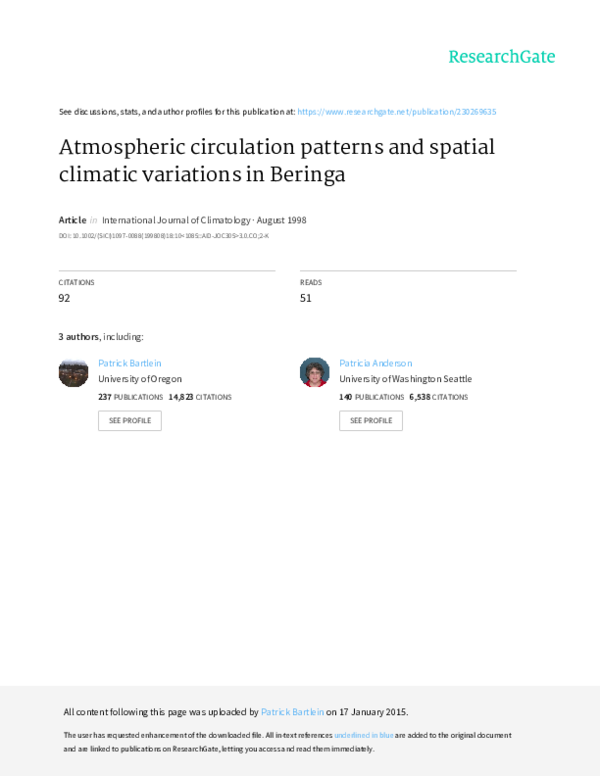(PDF) Atmospheric circulation patterns and spatial climatic variations ...